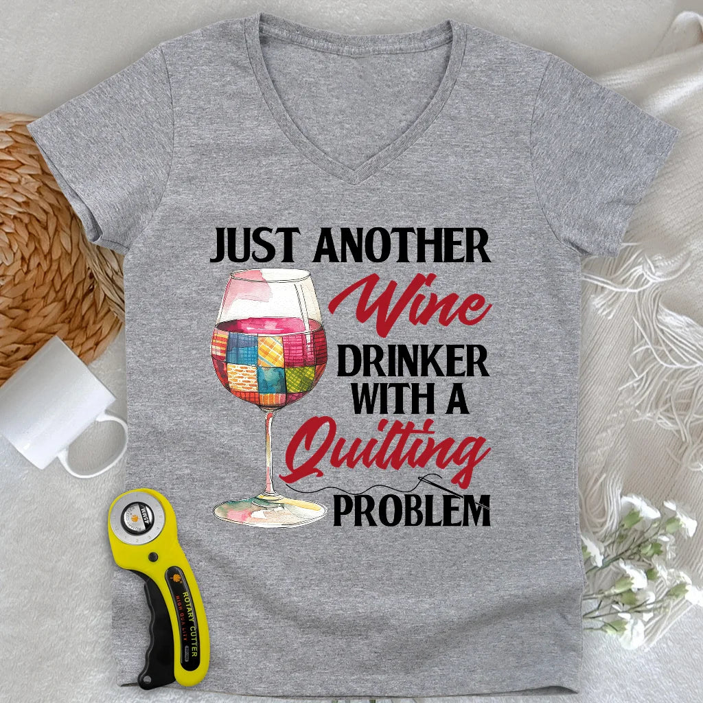 Quilting Problem Lady V-neck – ThreadsMuse