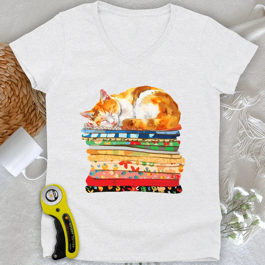 Cat And Fabric Lady V-neck – ThreadsMuse