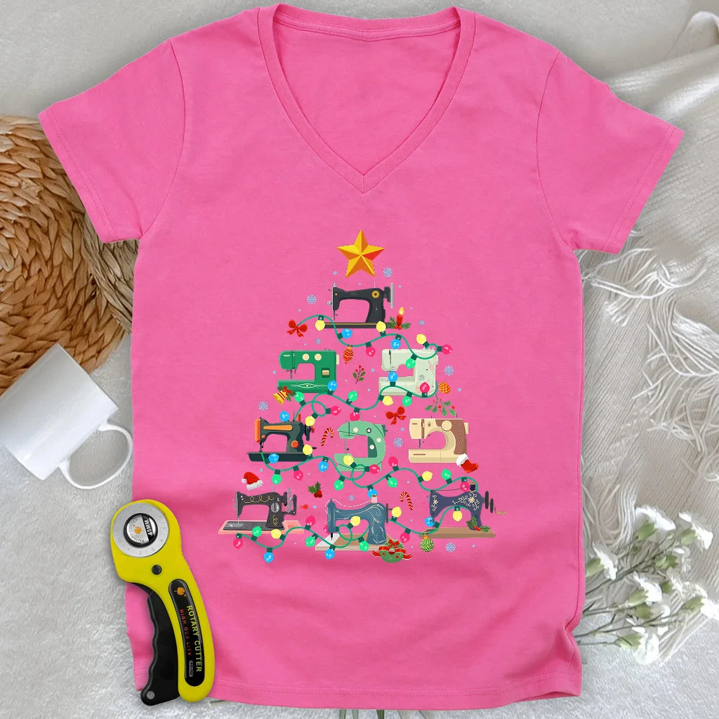 Sewing Christmas Tree Lady V-neck – ThreadsMuse