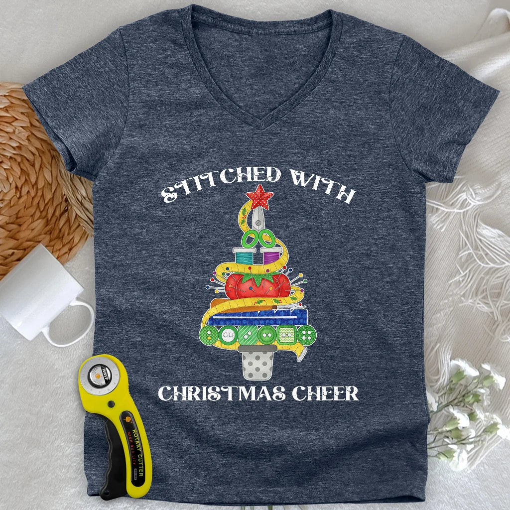 Stitchmas Tree Lady V-neck – ThreadsMuse