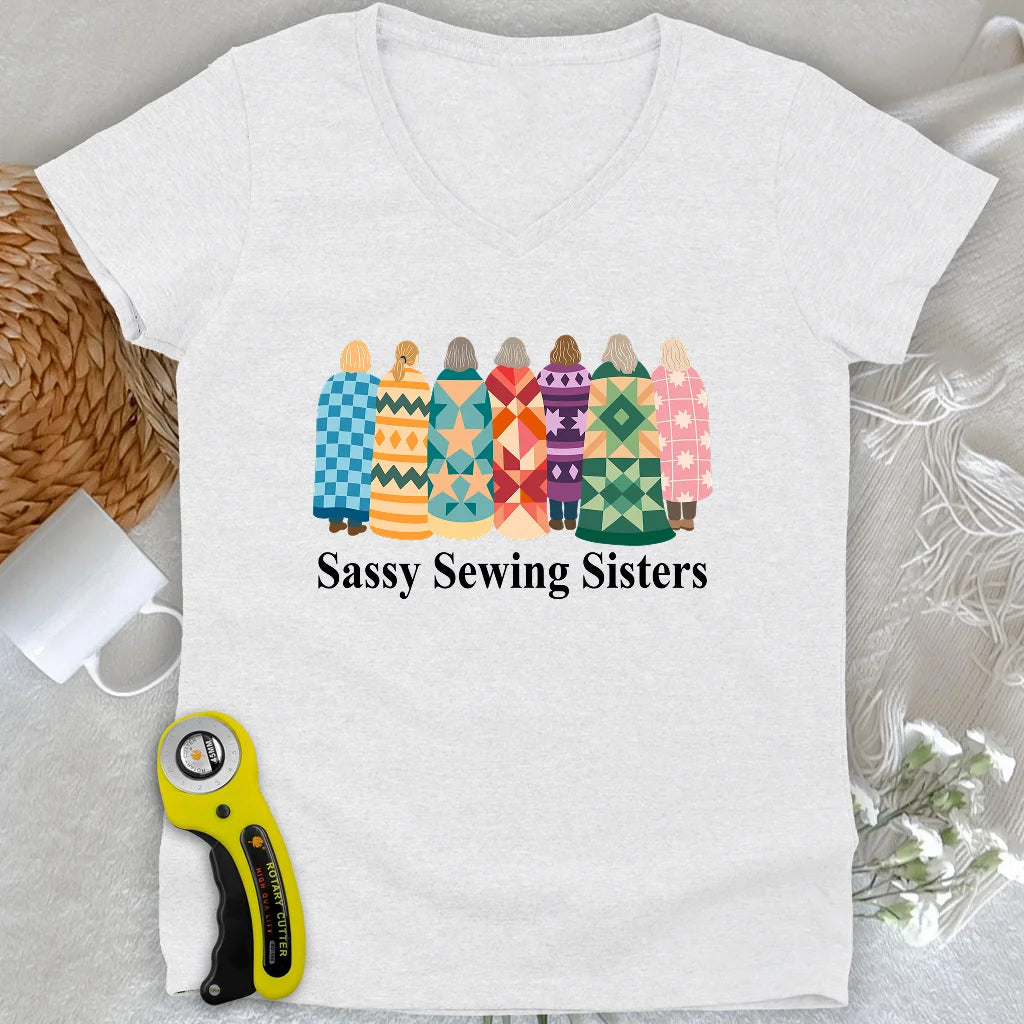 Sassy Sewing Sisters Lady V-neck – ThreadsMuse